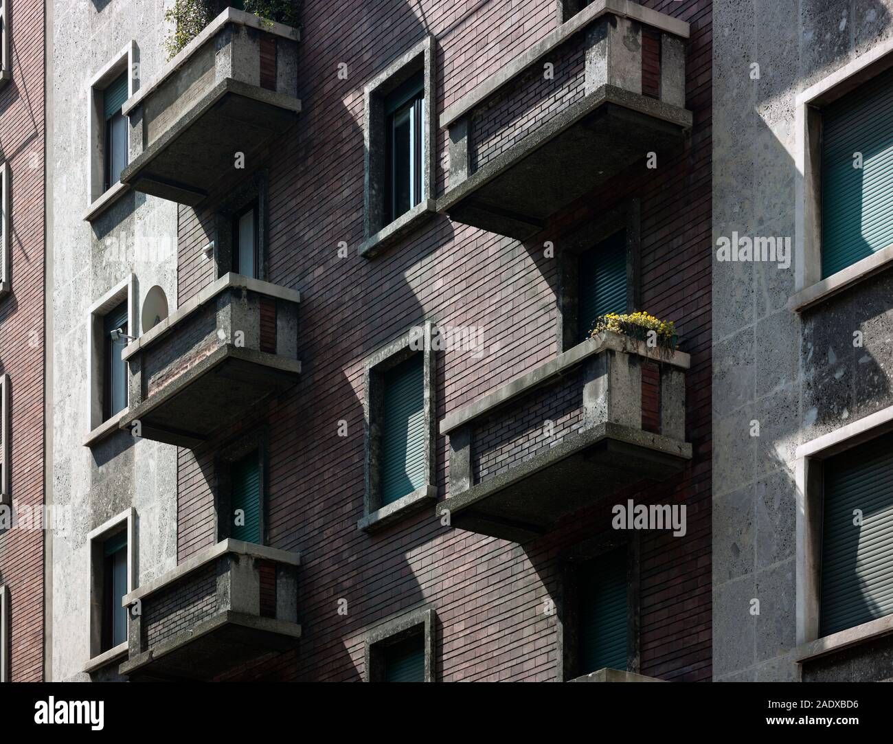 Milano, Italy. View of the facade and balconies of a building in the ...