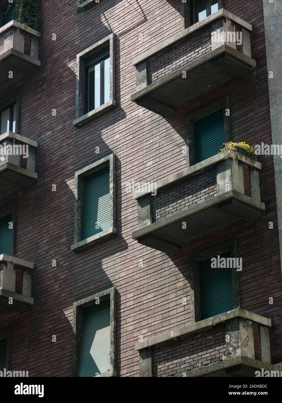 Milano, Italy. View of the facade and balconies of a building in the ...