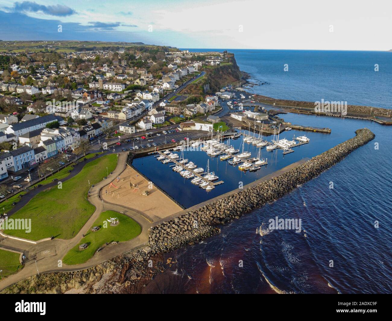 Drone aerial photo of Ballycastle harbour and Marina, Causeway coastal ...