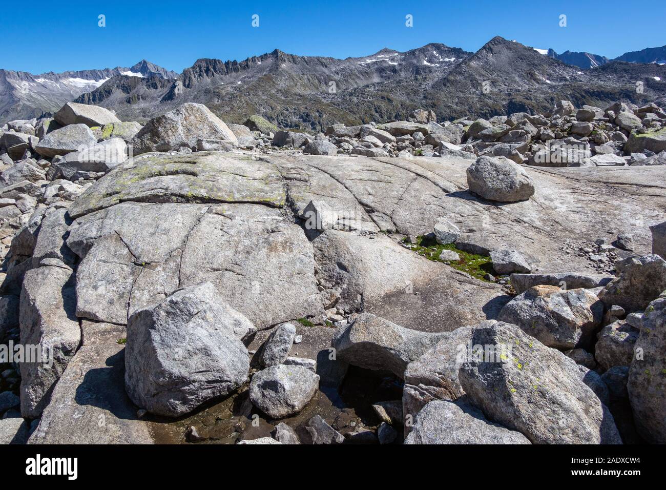 Rocks, geology of mountain near Lake Eissee, Windbachtal. Krimmler ...