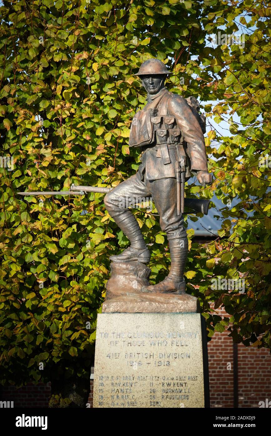 The memorial to the British 41st Division in Flers village on the Somme ...