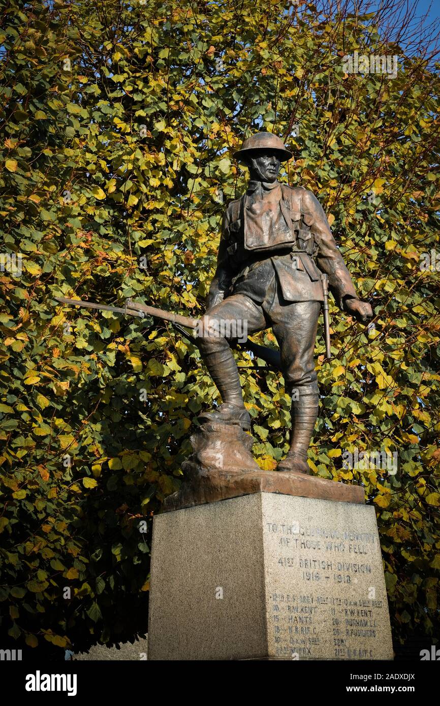 The memorial to the British 41st Division in Flers village on the Somme ...