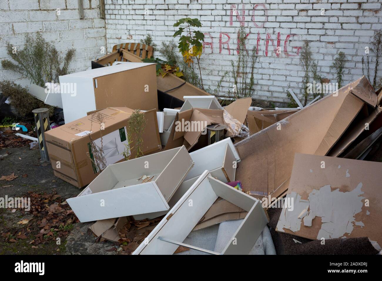 Fly-tipped boxes, furniture and domestic possessions dumped on a single ...