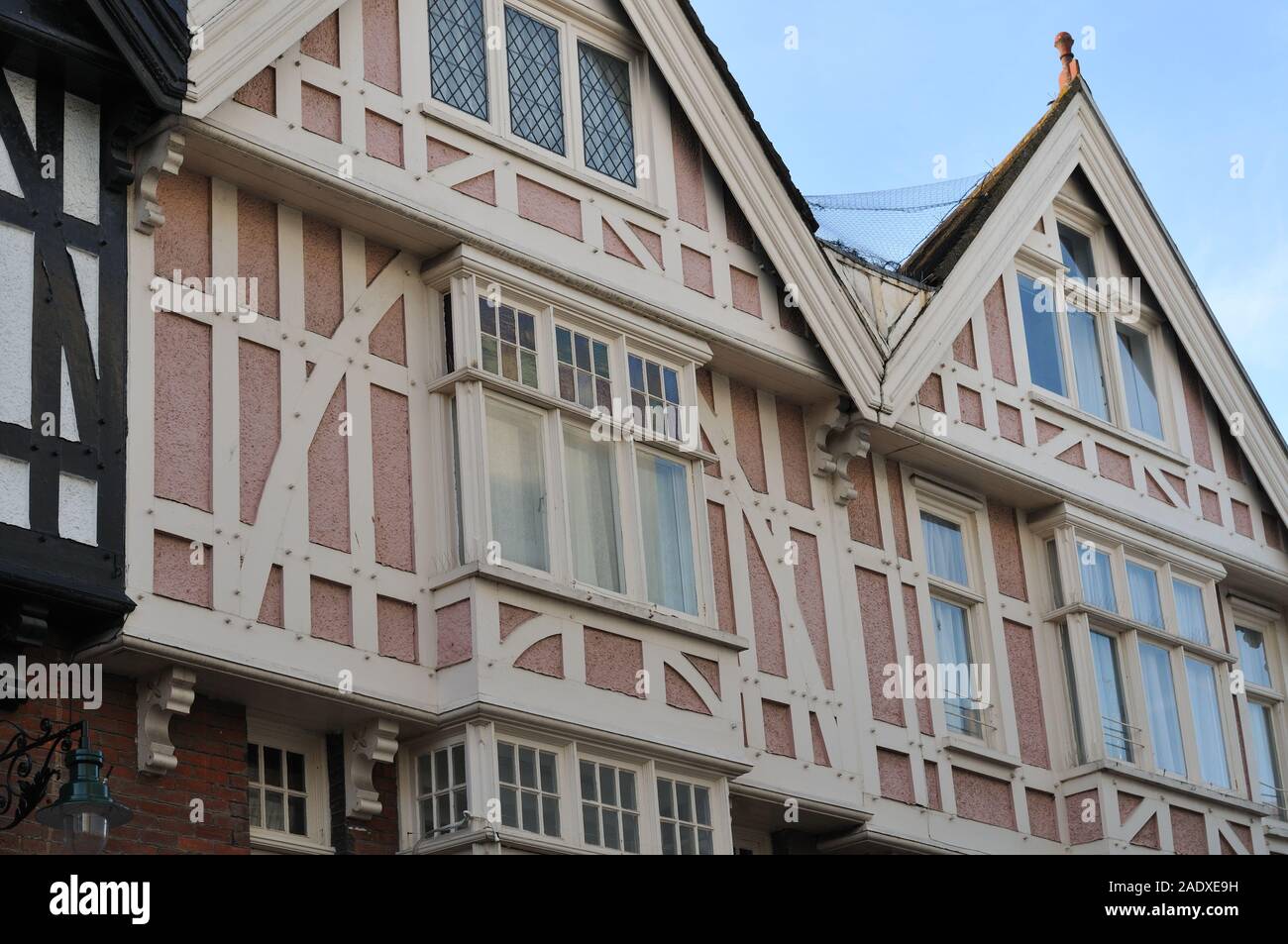 half-timbered gables of historic houses in a street in the city of ...