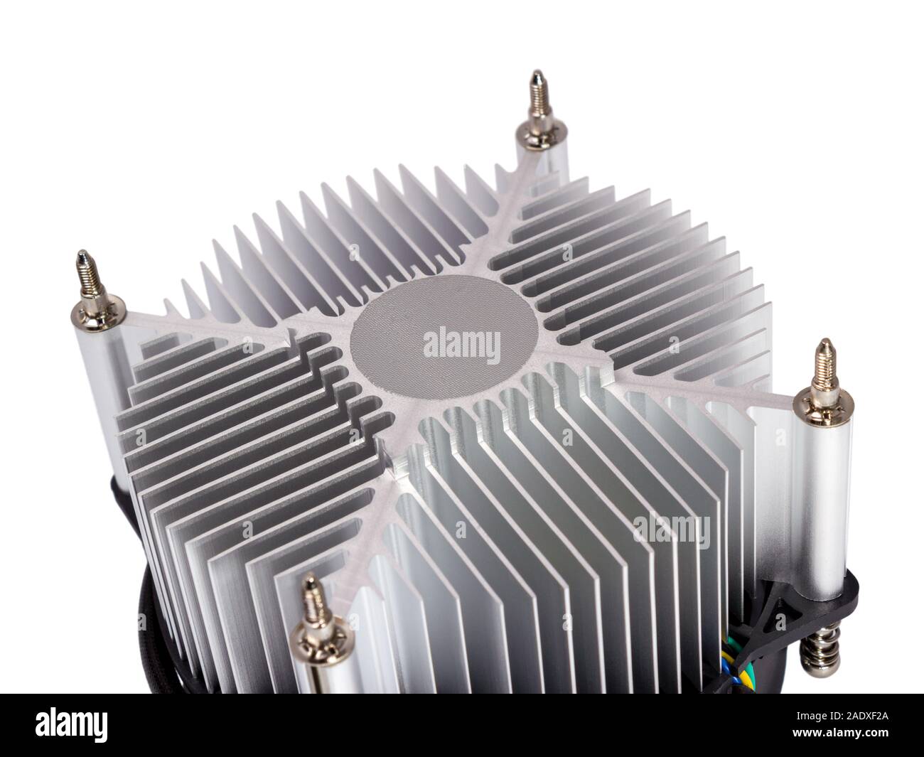 Close-up shot of computer CPU cooler isolated on a white background ...