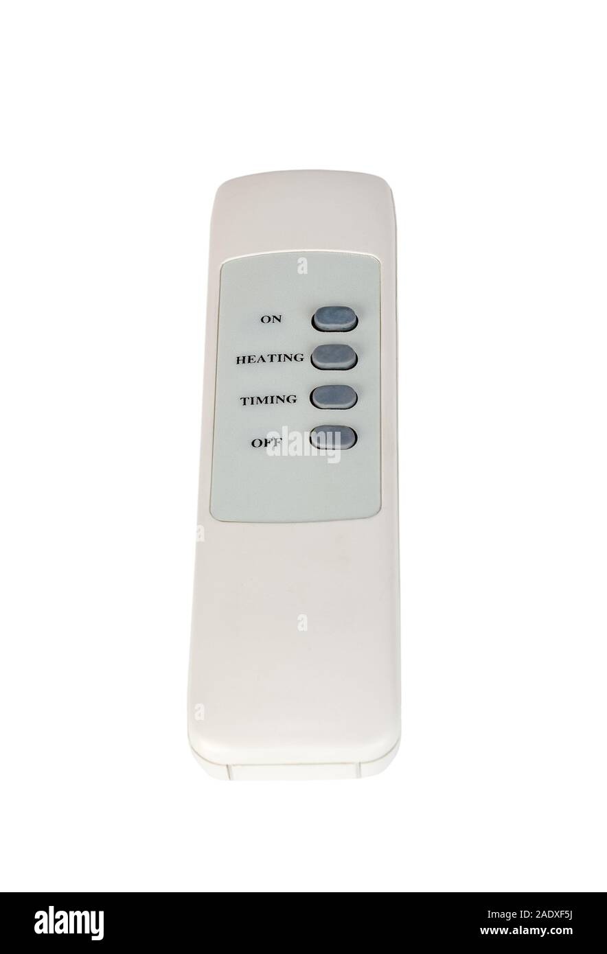 Electronic remote control fan heater and air conditioning isolated on ...
