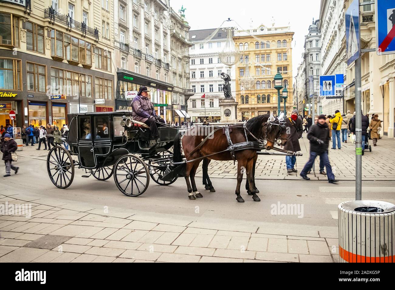 Two horses harnessed to the carriage, Vienna, Austria Stock Photo - Alamy