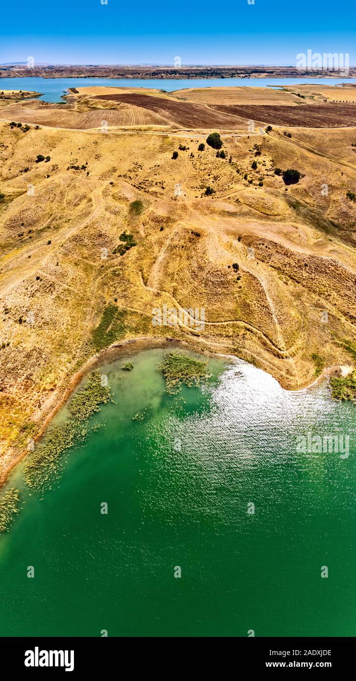 Aerial view of rural and agricultural areas south of Lokman, Adiyaman ...