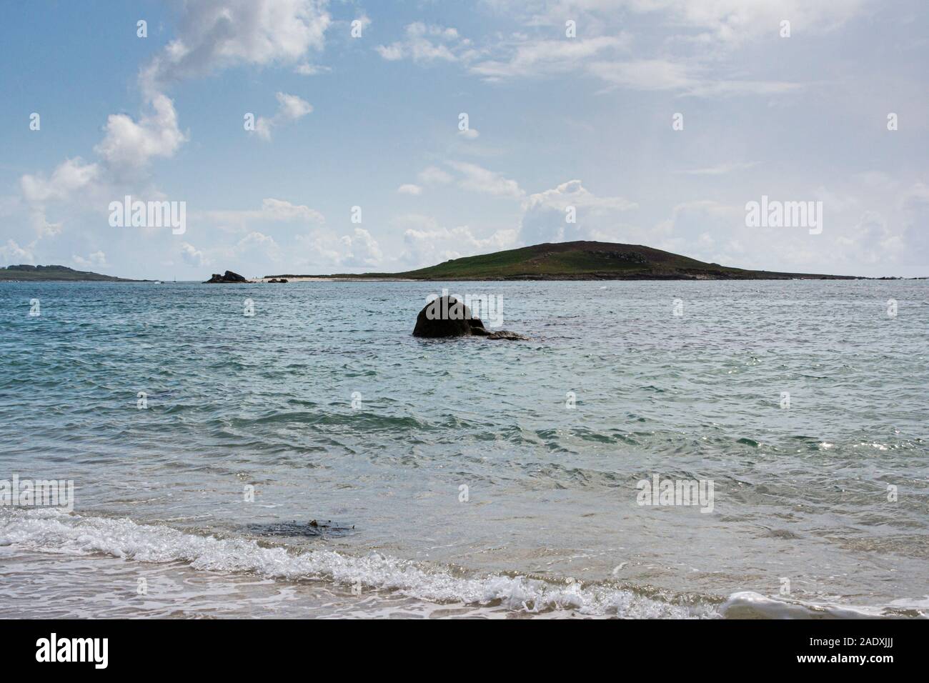 Samson's North Hill seen from Rushy Bay, Bryher, Isles of Scilly Stock ...