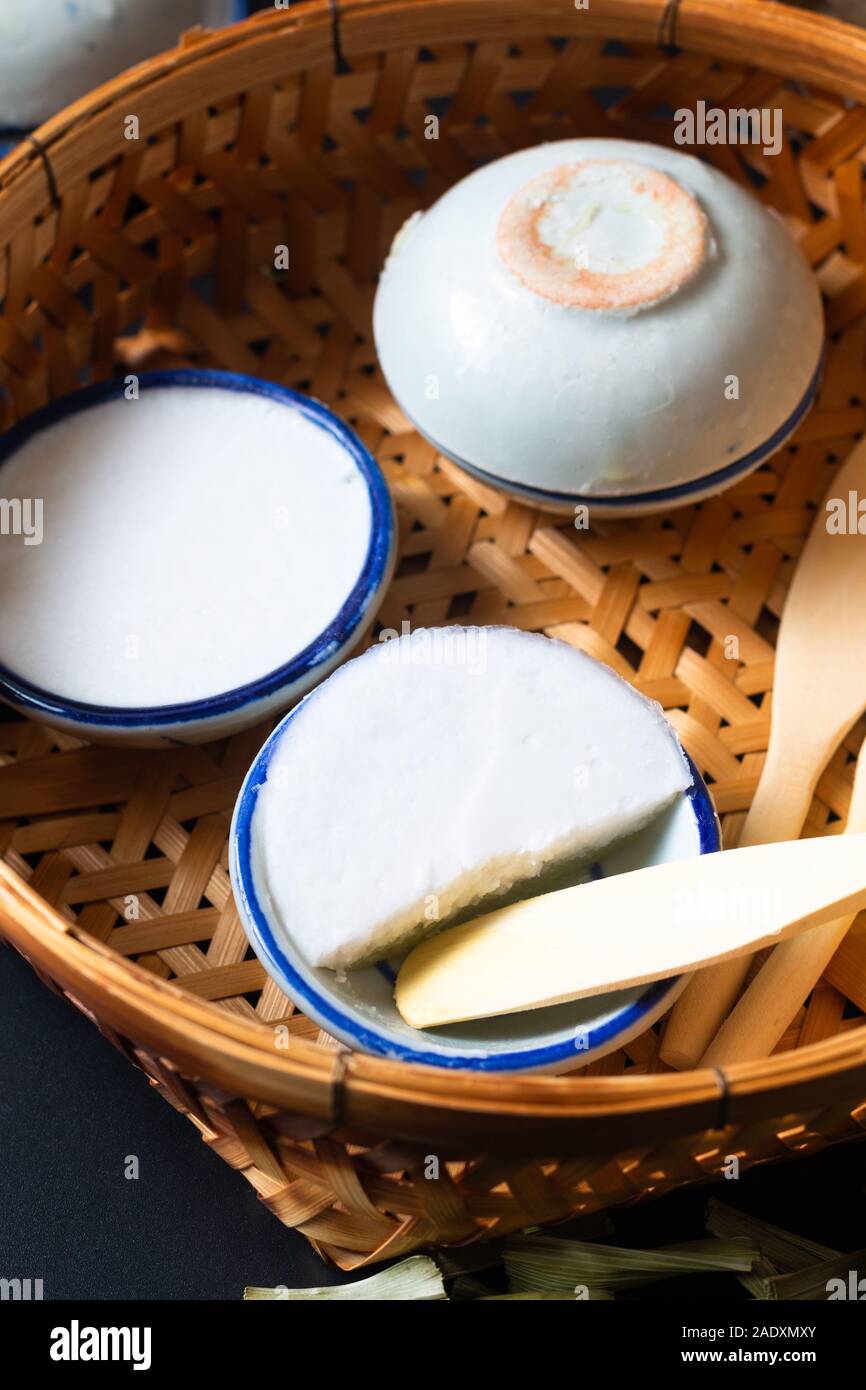 Food dessert concept Thai dessert Kanom Tuay Coconut Rice and pandan ...