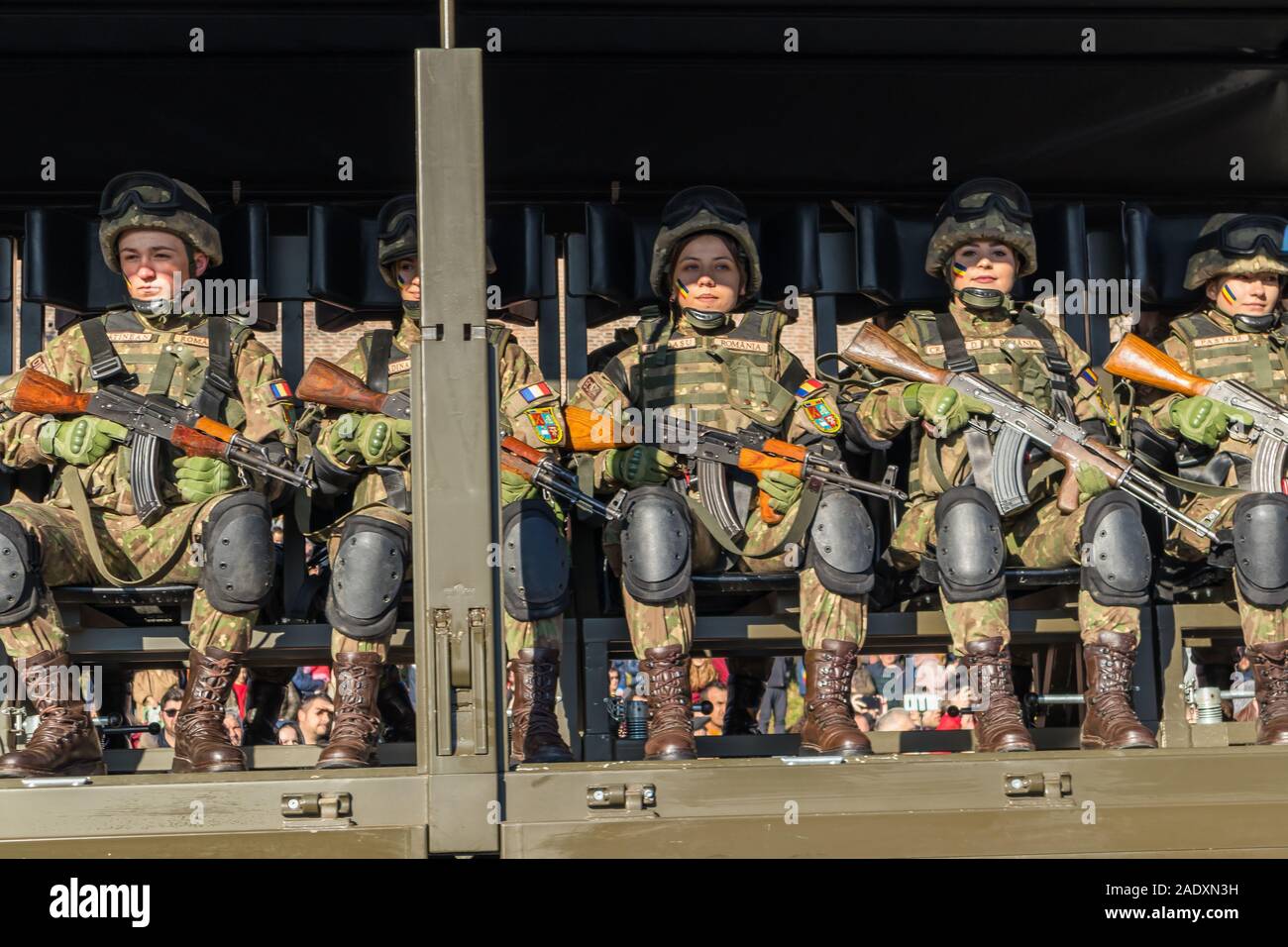 Special woman forces soldier with rifle. Young woman soldier member of ...
