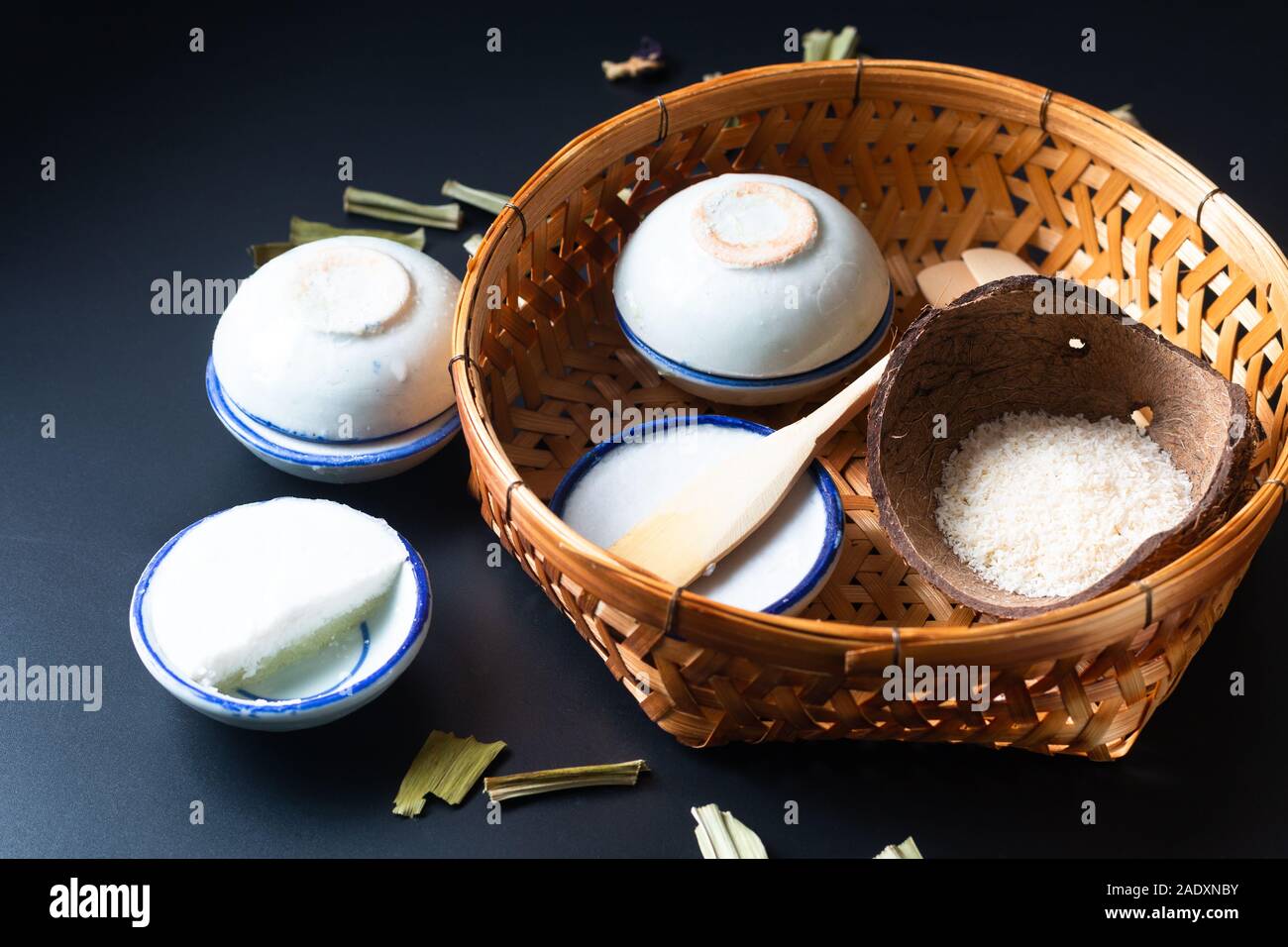 Food dessert concept Thai dessert Kanom Tuay Coconut Rice and pandan ...