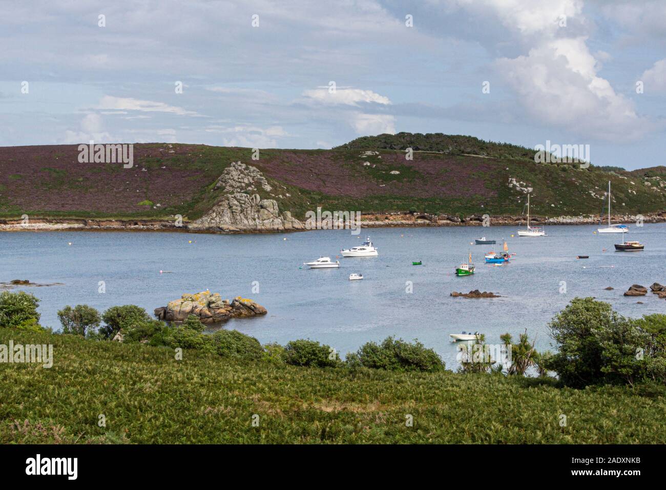 Boats between the islands of Bryher and Tresco in the Isles of Scilly ...