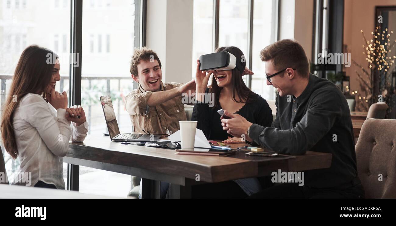 How is it looks. Having fun in the office room. Friendly coworkers ...