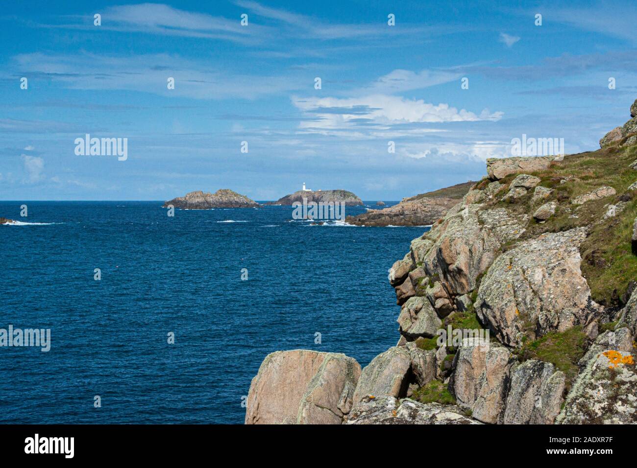 Round Island Lighthouse seen from Badplace Hill on Bryher, Isles of ...