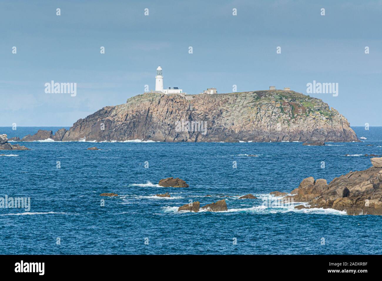 Round Island Lighthouse seen from Badplace Hill on Bryher, Isles of ...
