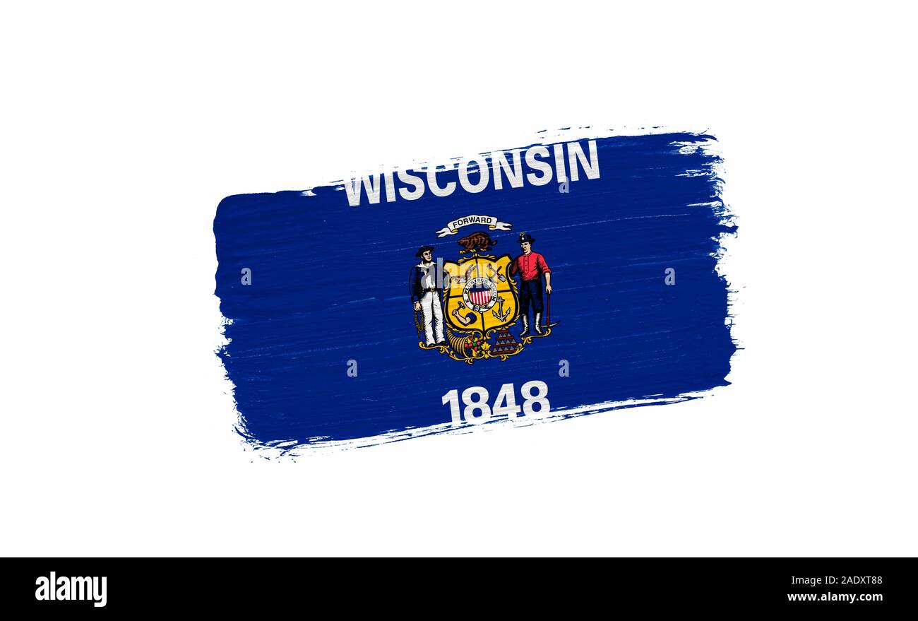 brush painted flag State of Wisconsin isolated on white background ...
