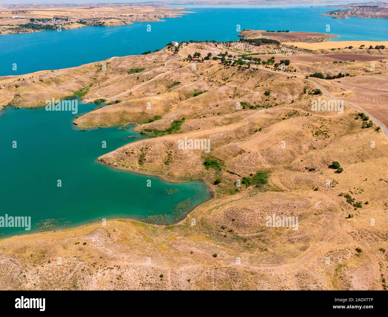 Aerial view of rural and agricultural areas south of Lokman, Adiyaman ...