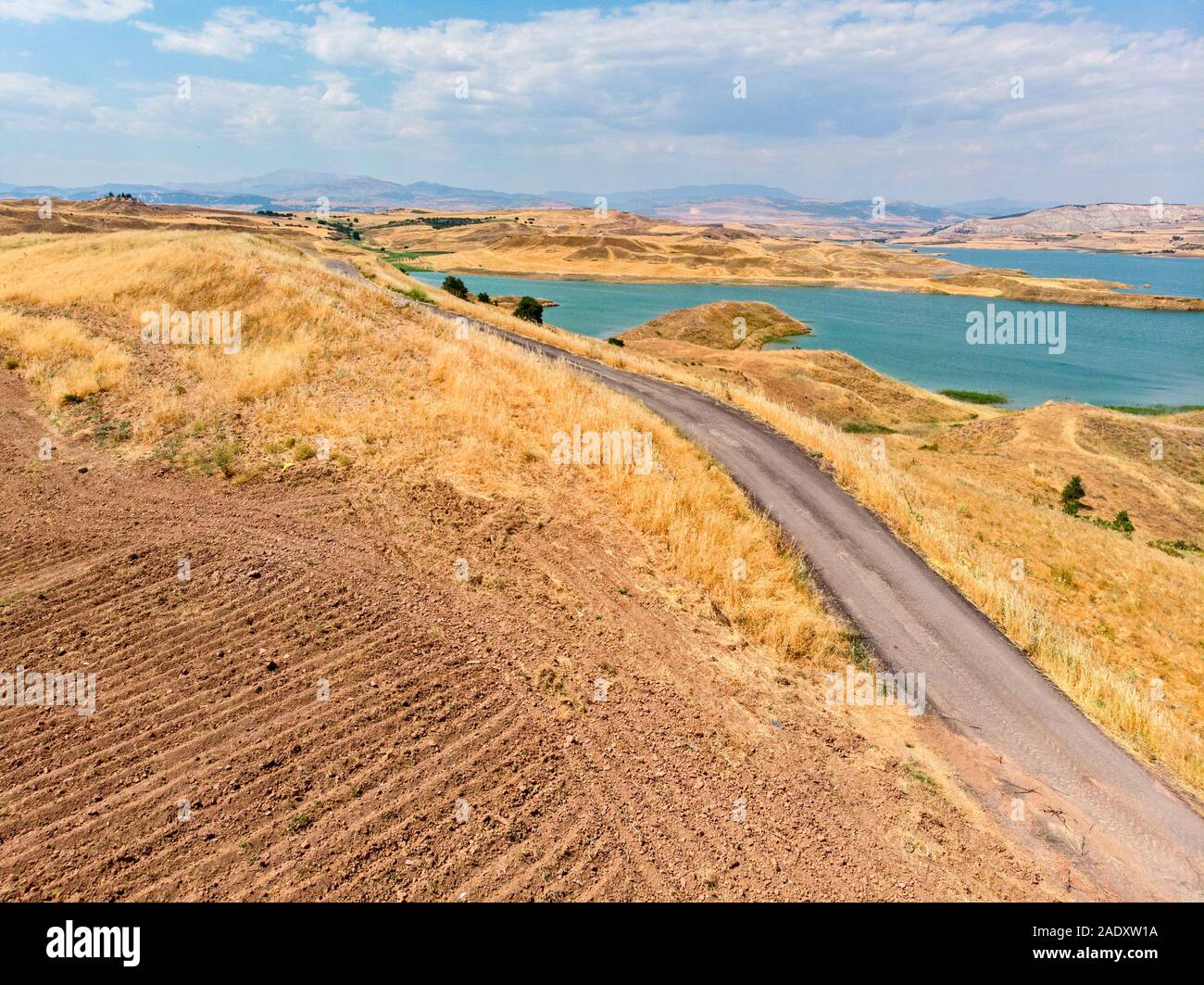 Aerial view of rural and agricultural areas south of Lokman, Adiyaman ...