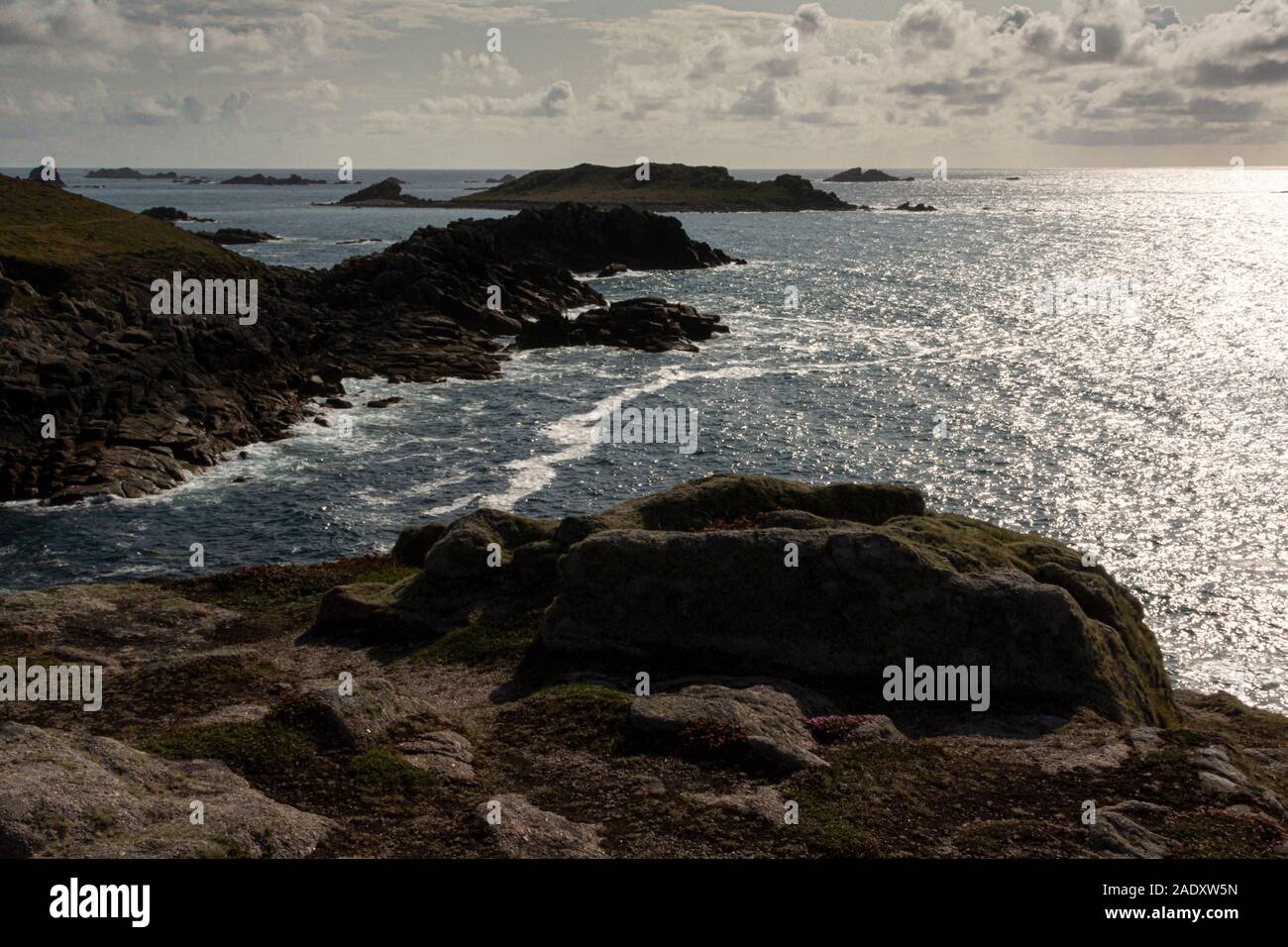 The Gweal island and the western coast of Bryher, Isles of Scilly Stock ...