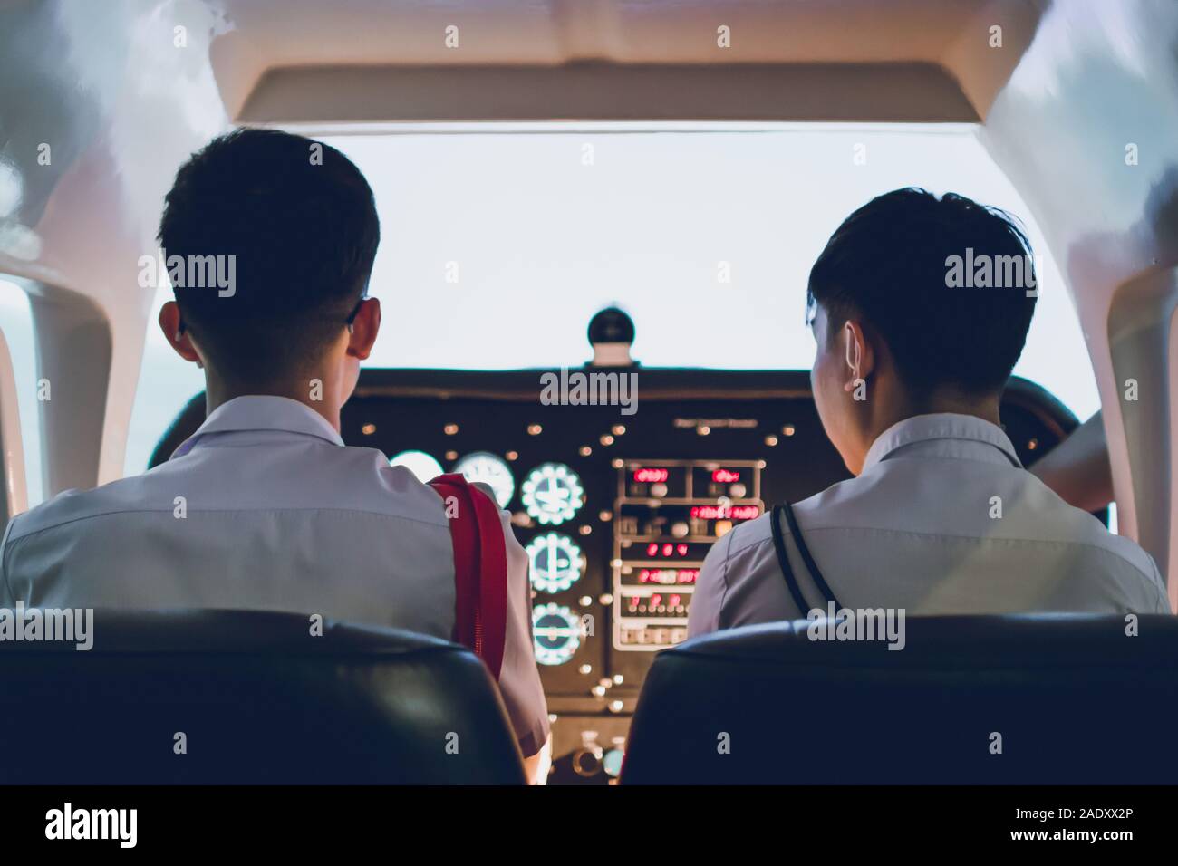 Thai High School students learning at fixed base flight simulator Stock ...