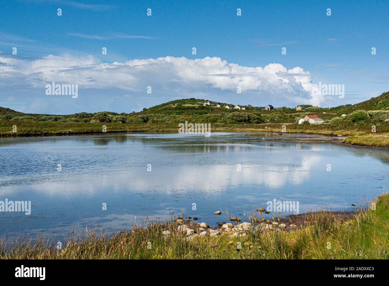 View across Great Pool on Bryher, Isles of Scilly Stock Photo - Alamy