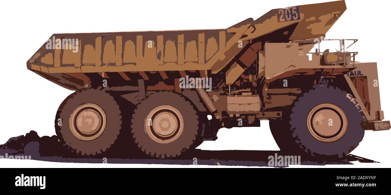 Haul truck line icon. Heavy industry dump truck symbol. Large yellow ...