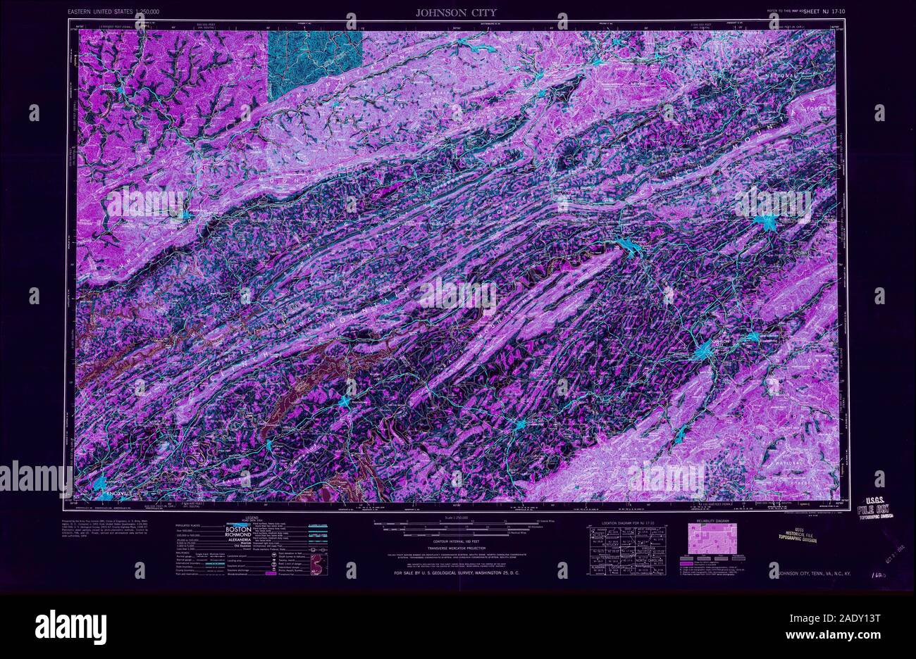 USGS TOPO Map Tennessee TN Johnson City 148010 1960 250000 Inverted ...