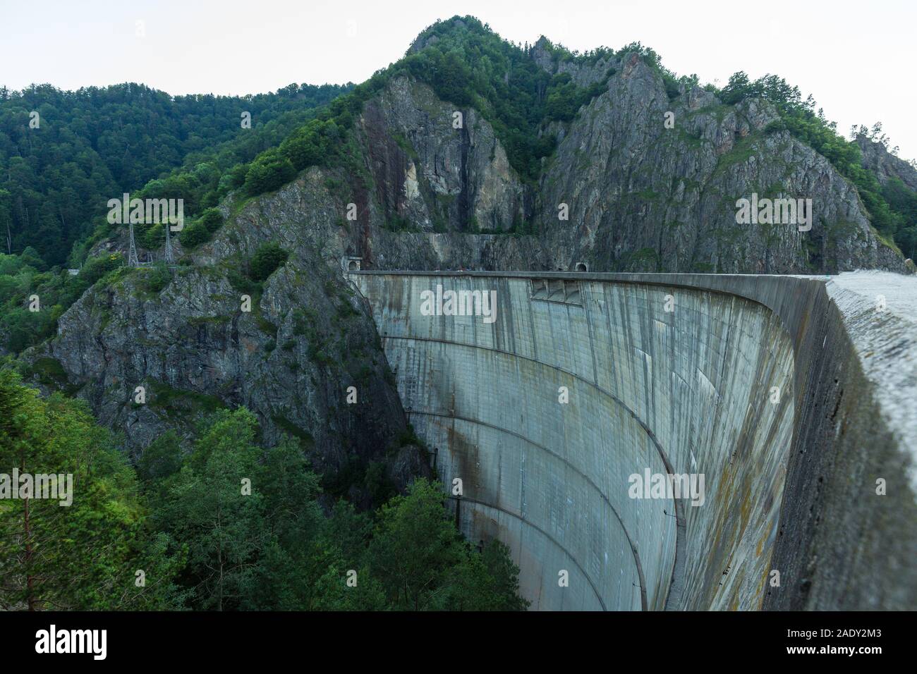 The Vidraru dam in Romania is built on the Arges river, the lake dam is ...