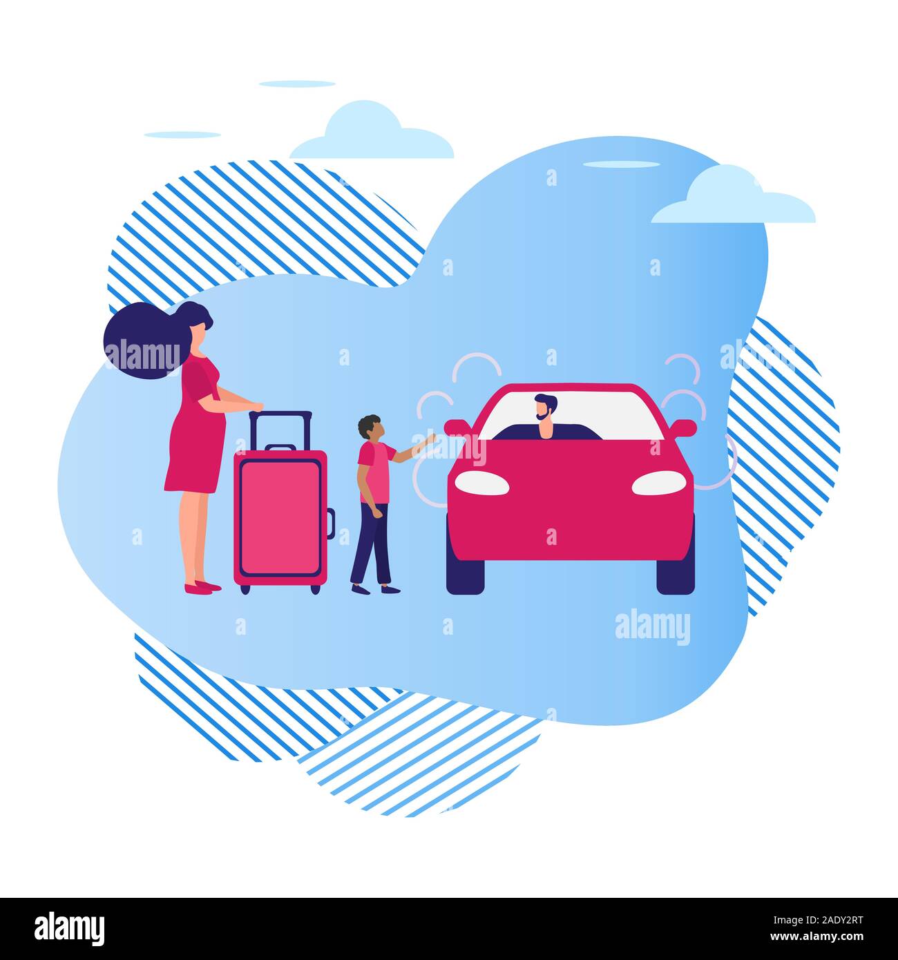 Vector illustration People use taxi service, family trip, person drives ...