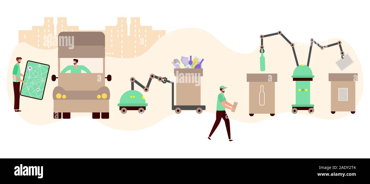 Vector illustration Separate collection, transportation, sorting ... Vector illustration Separate collection, transportation, sorting ...