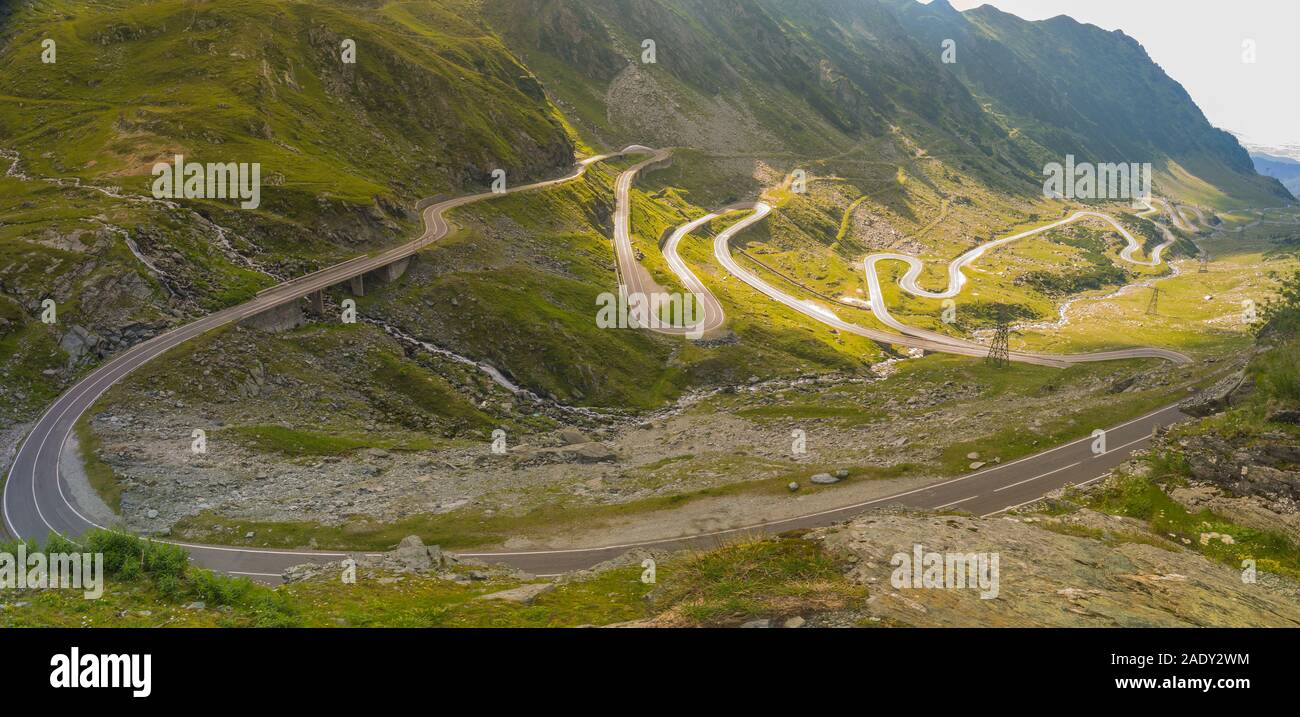 Top view of the famous winding road transfagaras in the picturesque ...