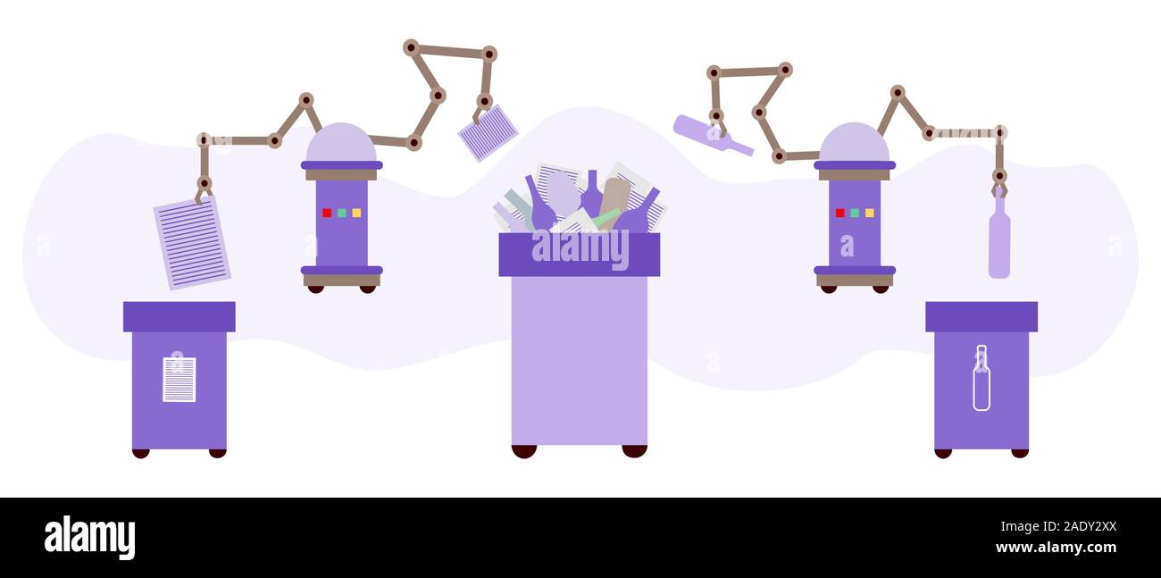 Vector illustration Automated robot sorting garbage on white background ... Vector illustration Automated robot sorting garbage on white background ...