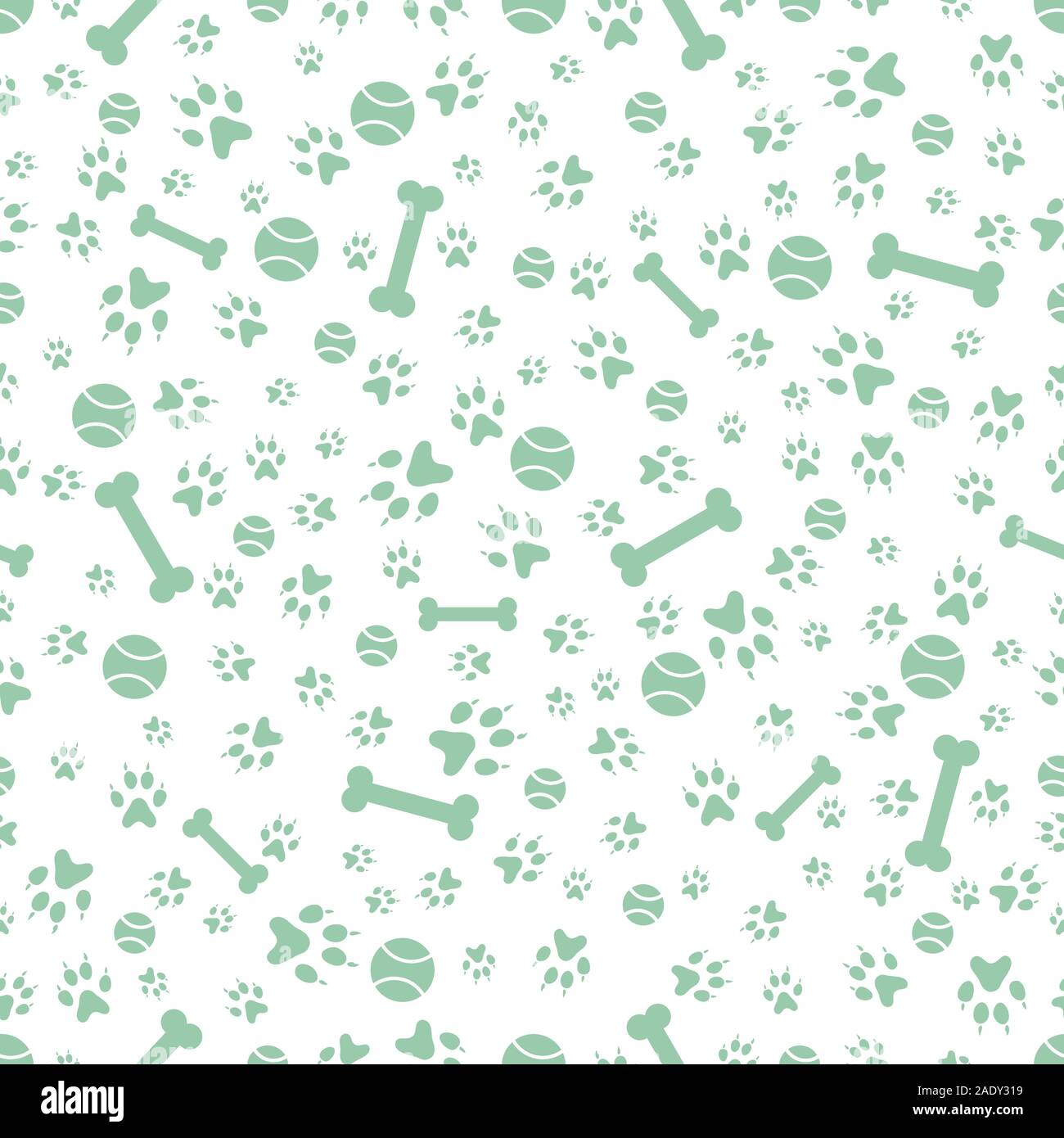 Vector seamless pattern with dog paw tracks, bone, tennis ball. Animal ...