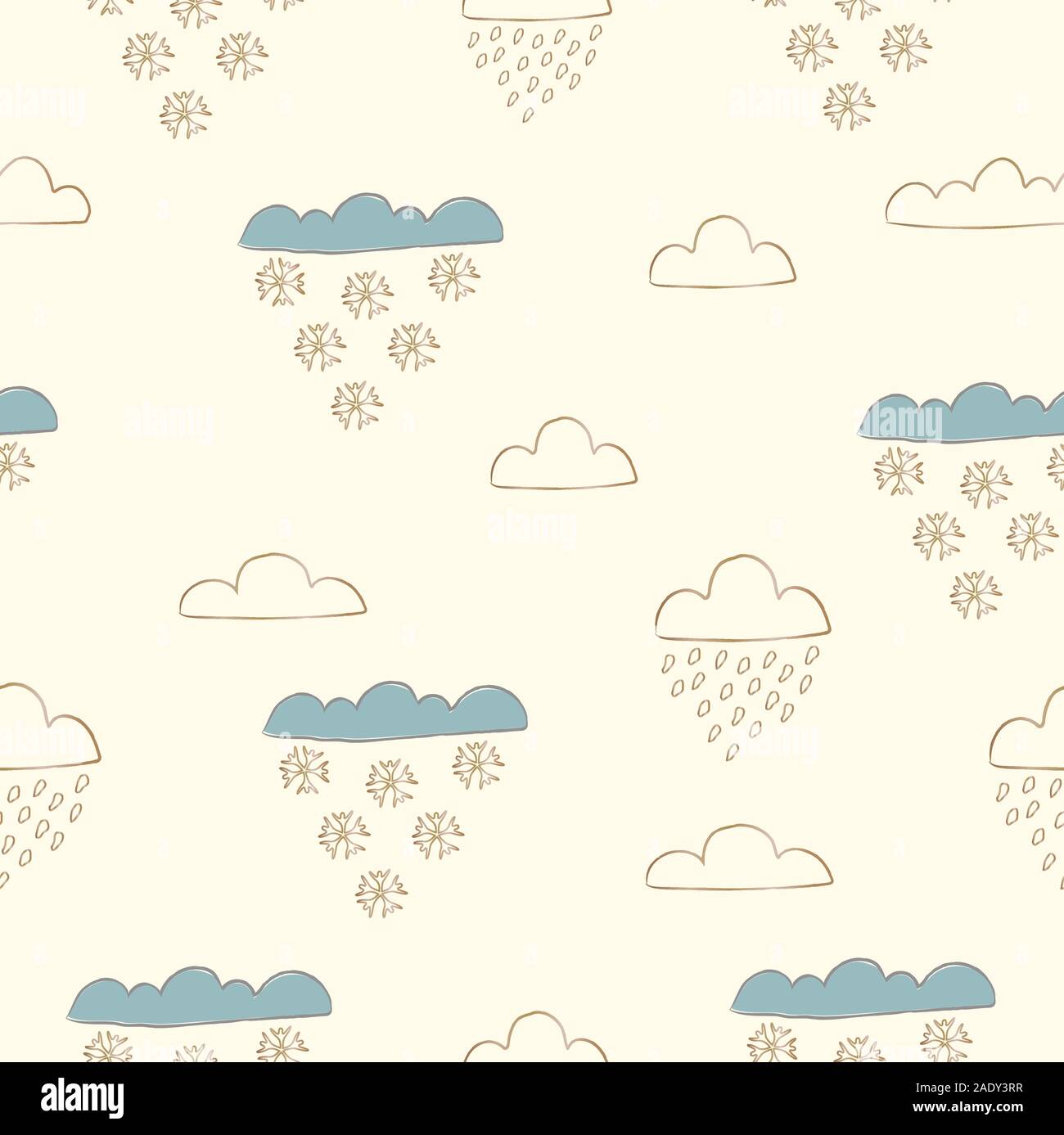 Cute Cloud seamless Pattern. Scandinavian Hand Drawn Style. Rainy Day ...