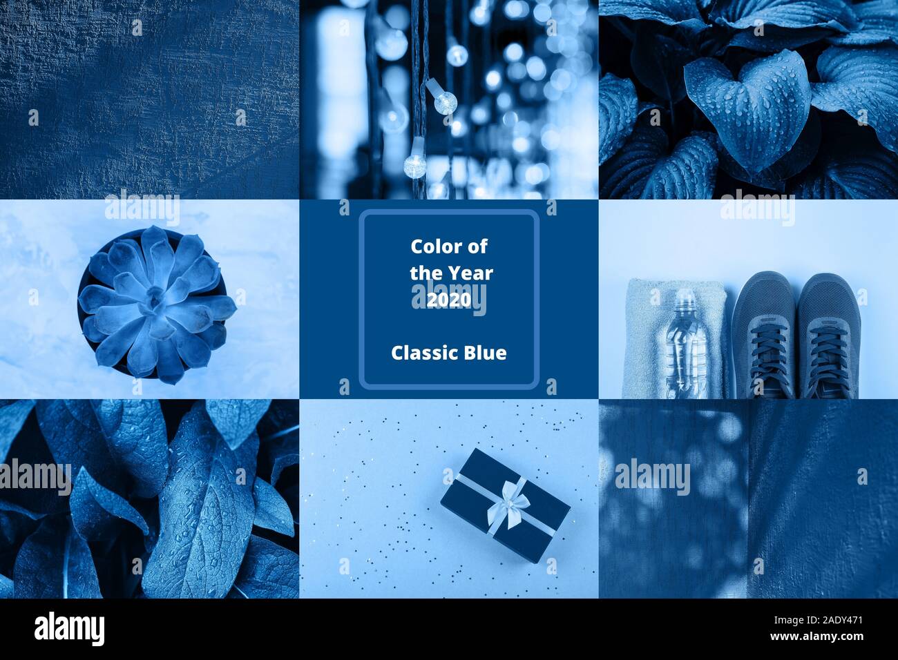 Collage made of different photos toned in blue color Stock Photo - Alamy