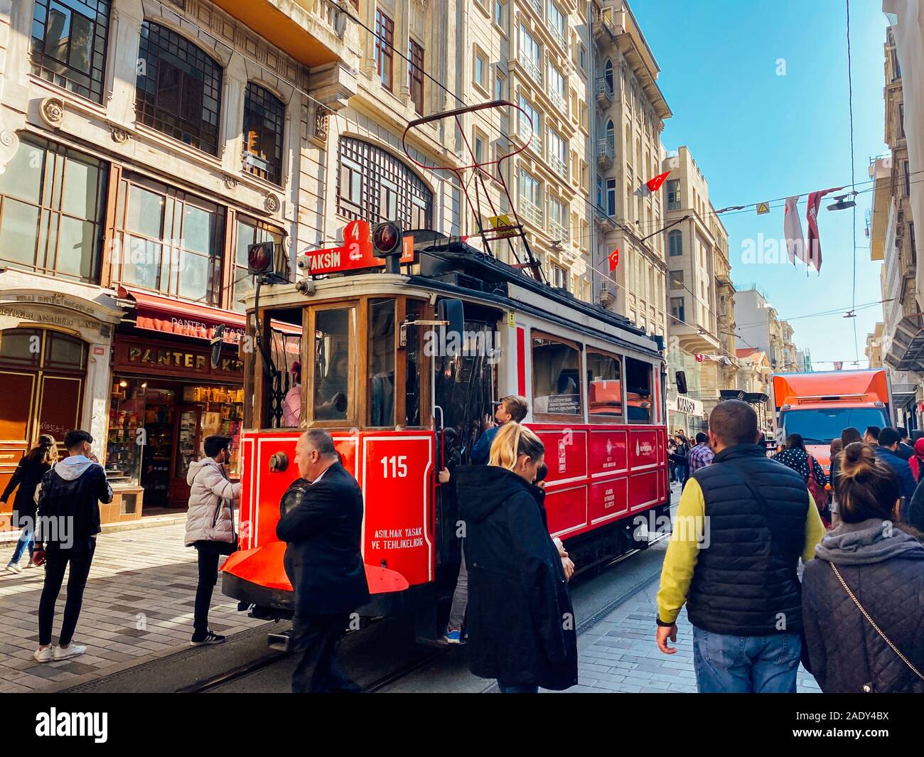 Old tram Istiklal Avenue in Istanbul, Turkey November 2, 2019 ...