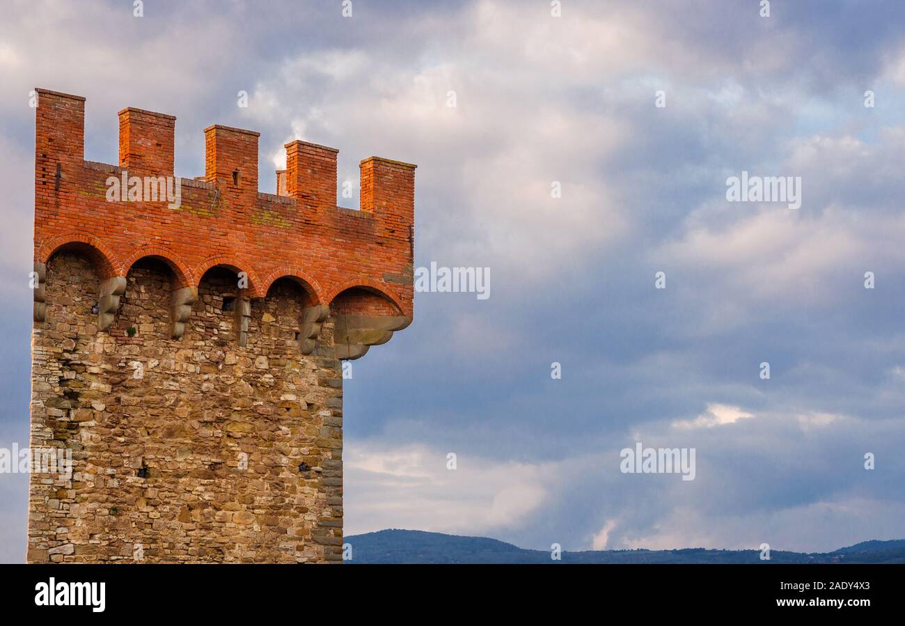 The iconic and triangular 14th century Torre di Ponente (West Tower) of ...