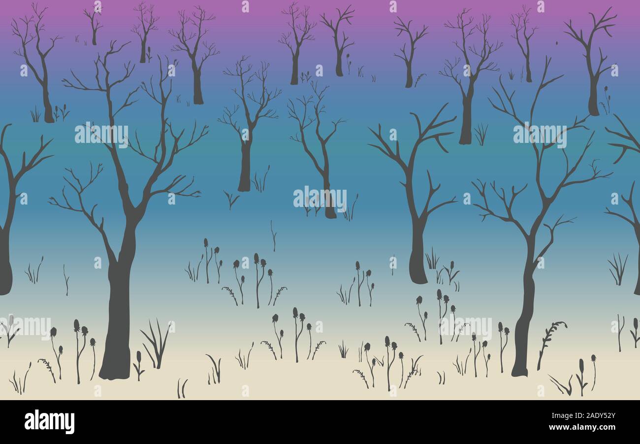 Trees with no leaves. Continuous Pattern. Partly Seamless. Vector ...