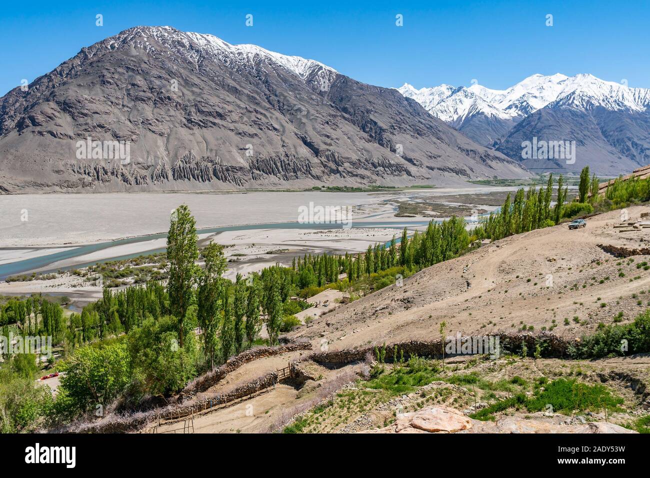 Pamir Highway Zong Village Wakhan Corridor View with Panj River Valley ...