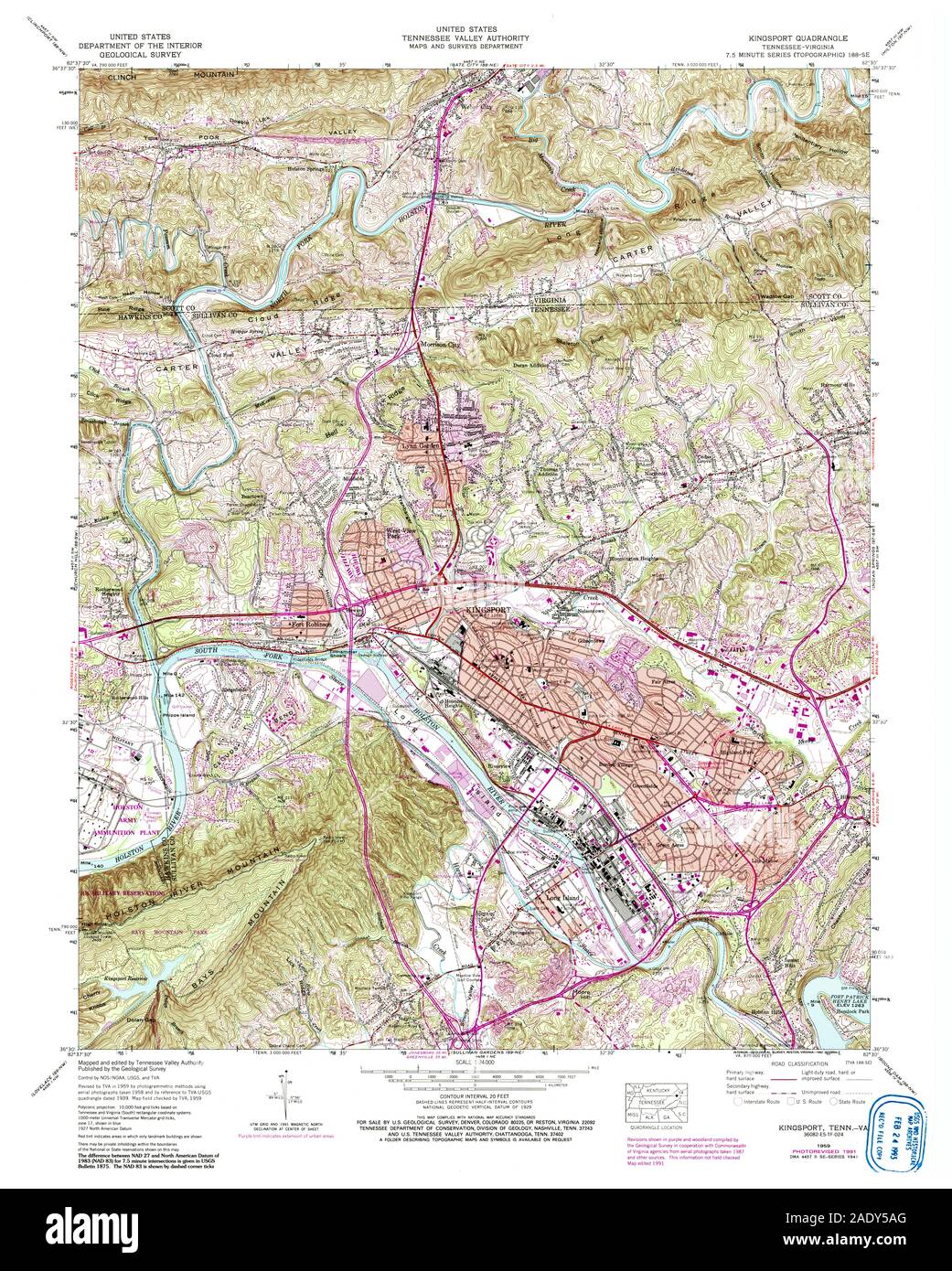 USGS TOPO Map Tennessee TN Kingsport 144008 1959 24000 Restoration ...