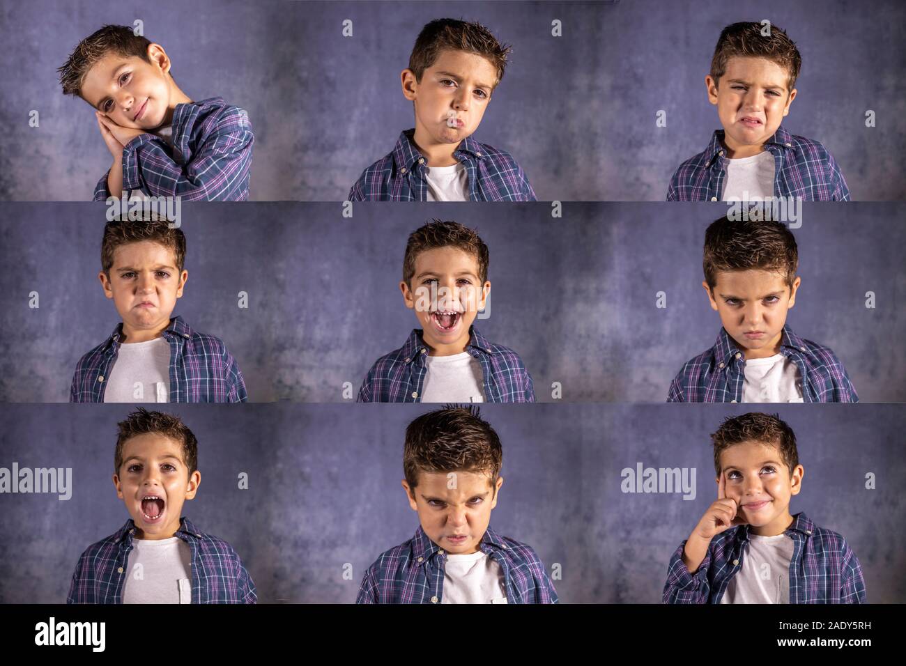 Multiple expressions of a child in a single photo Stock Photo - Alamy