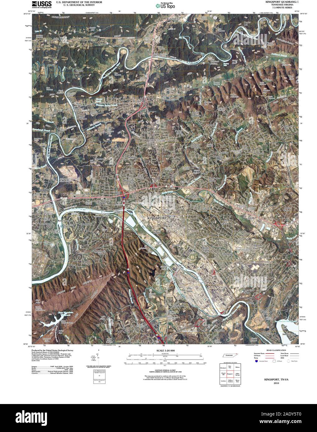 USGS TOPO Map Tennessee TN Kingsport 20100820 TM Restoration Stock ...