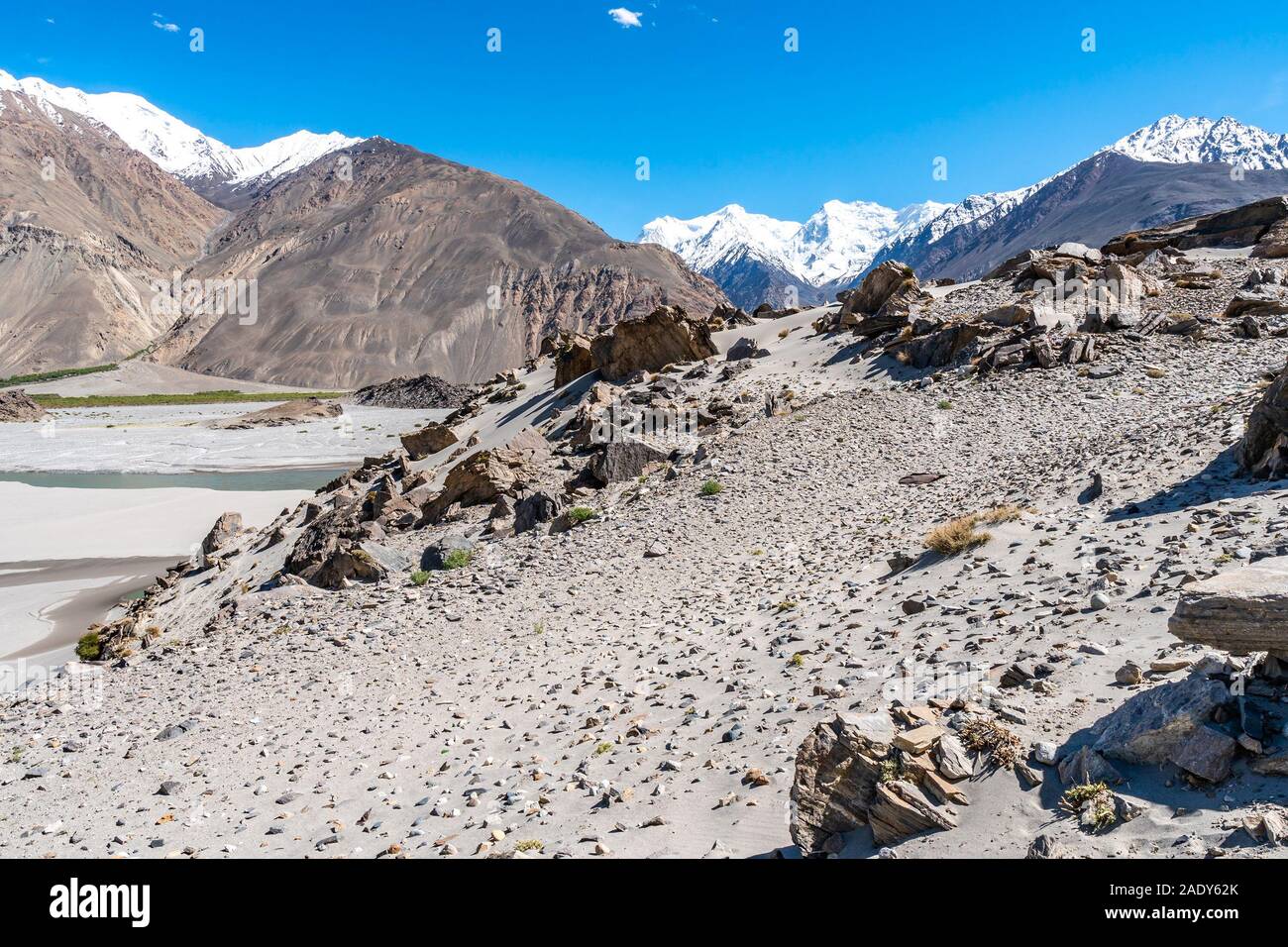 Pamir Highway Wakhan Corridor View with Panj River Valley Desert and ...