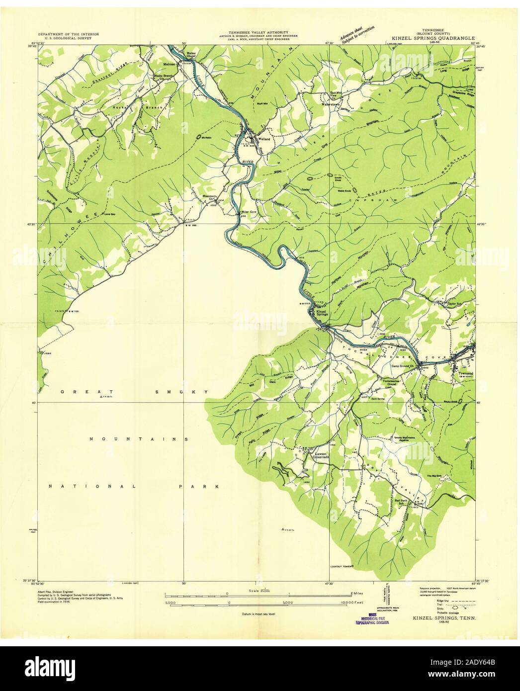 USGS TOPO Map Tennessee TN Kinzel Springs 147944 1936 24000 Restoration ...