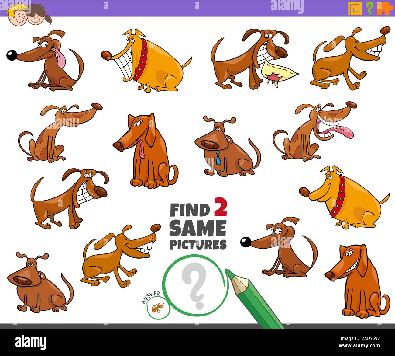 Cartoon Illustration of Finding Two Same Pictures Educational Activity ...