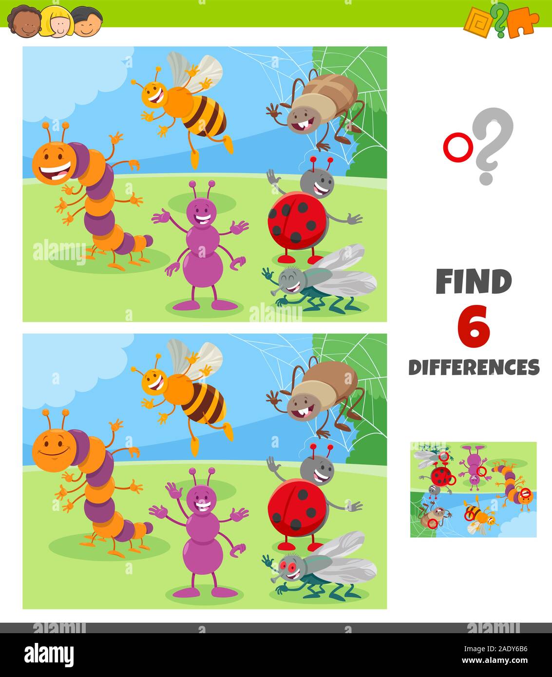 Cartoon Illustration of Finding Differences Between Pictures Educational Game for Children with ...