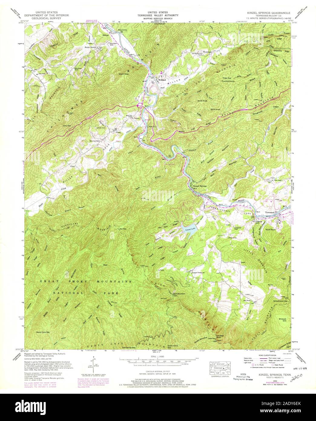 USGS TOPO Map Tennessee TN Kinzel Springs 147949 1953 24000 Restoration ...