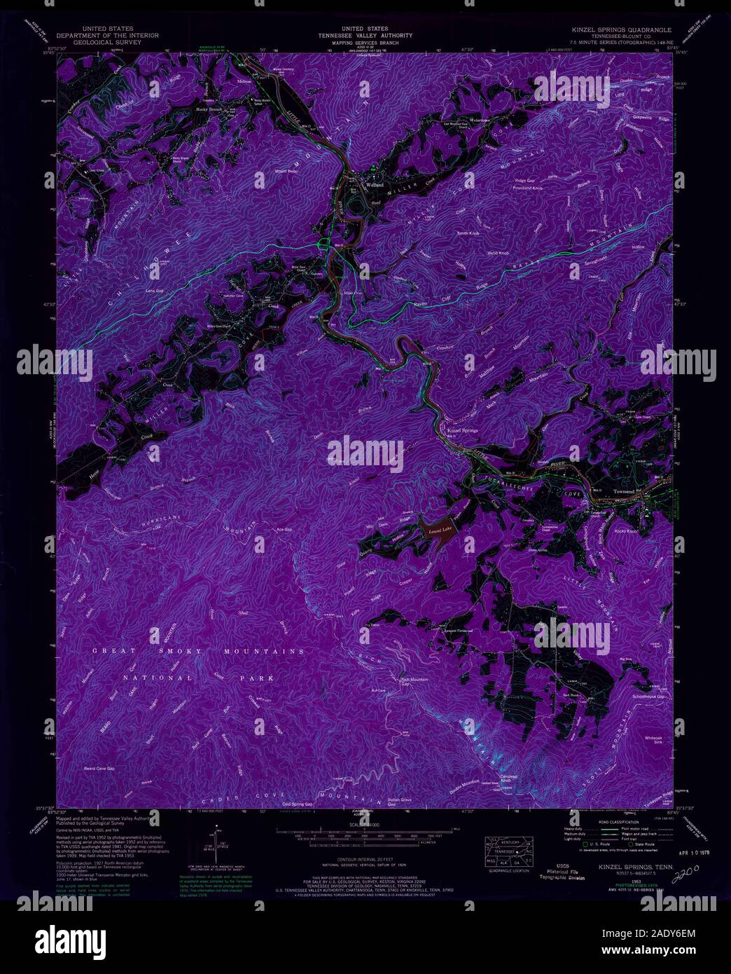 USGS TOPO Map Tennessee TN Kinzel Springs 147949 1953 24000 Inverted ...