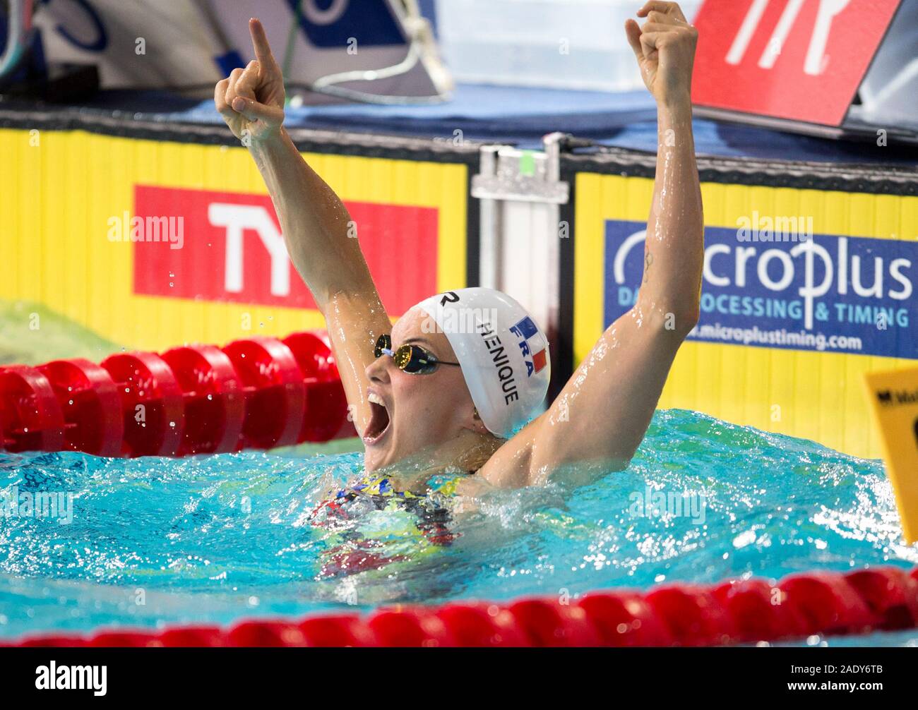 France's Melanie Henique celebrates after winning the Women's 50m ...